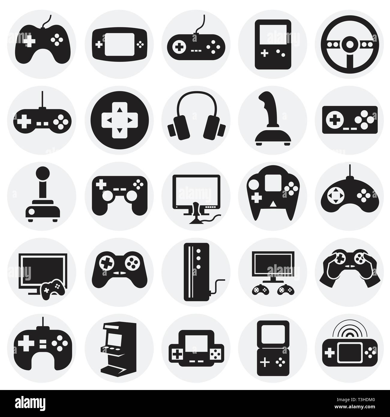 Gaming icons set on cirlces white background for graphic and web design ...