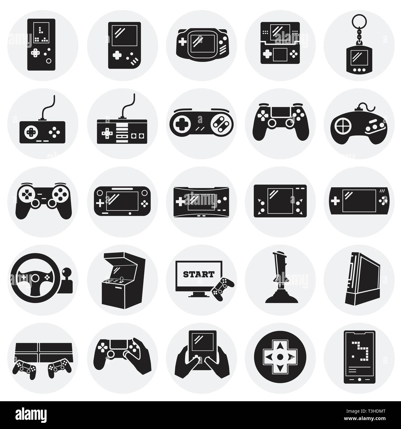 Gaming icons set on circles background for graphic and web design ...