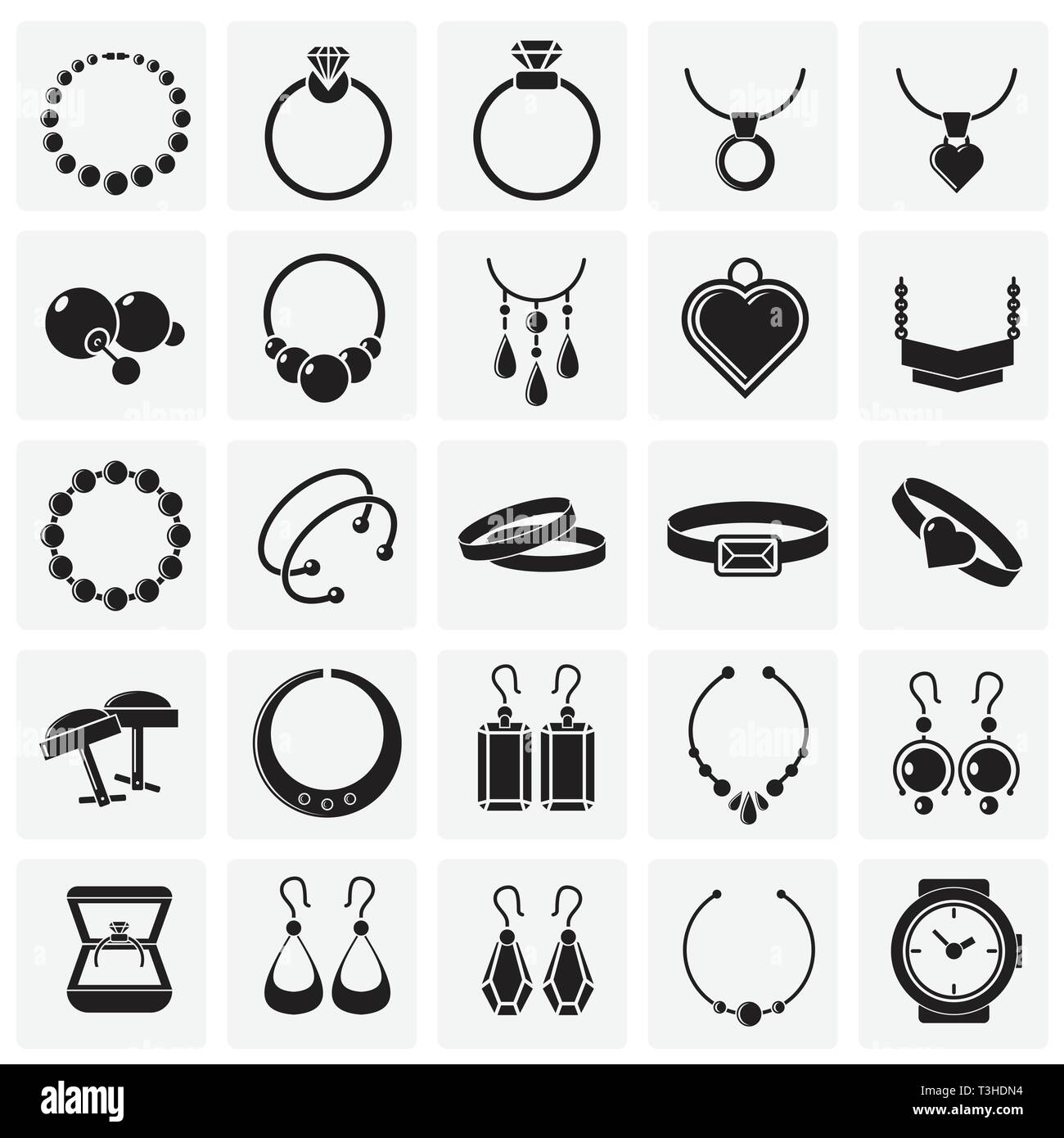 Jewelry icons set on sqaures background for graphic and web design ...
