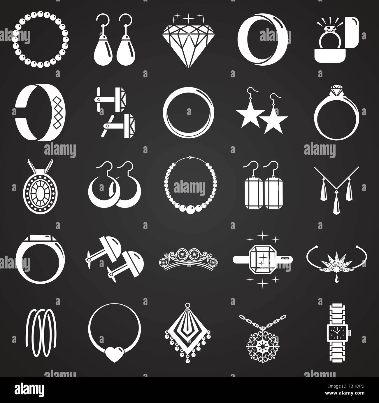 Jewelry icons set on black background for graphic and web design ...