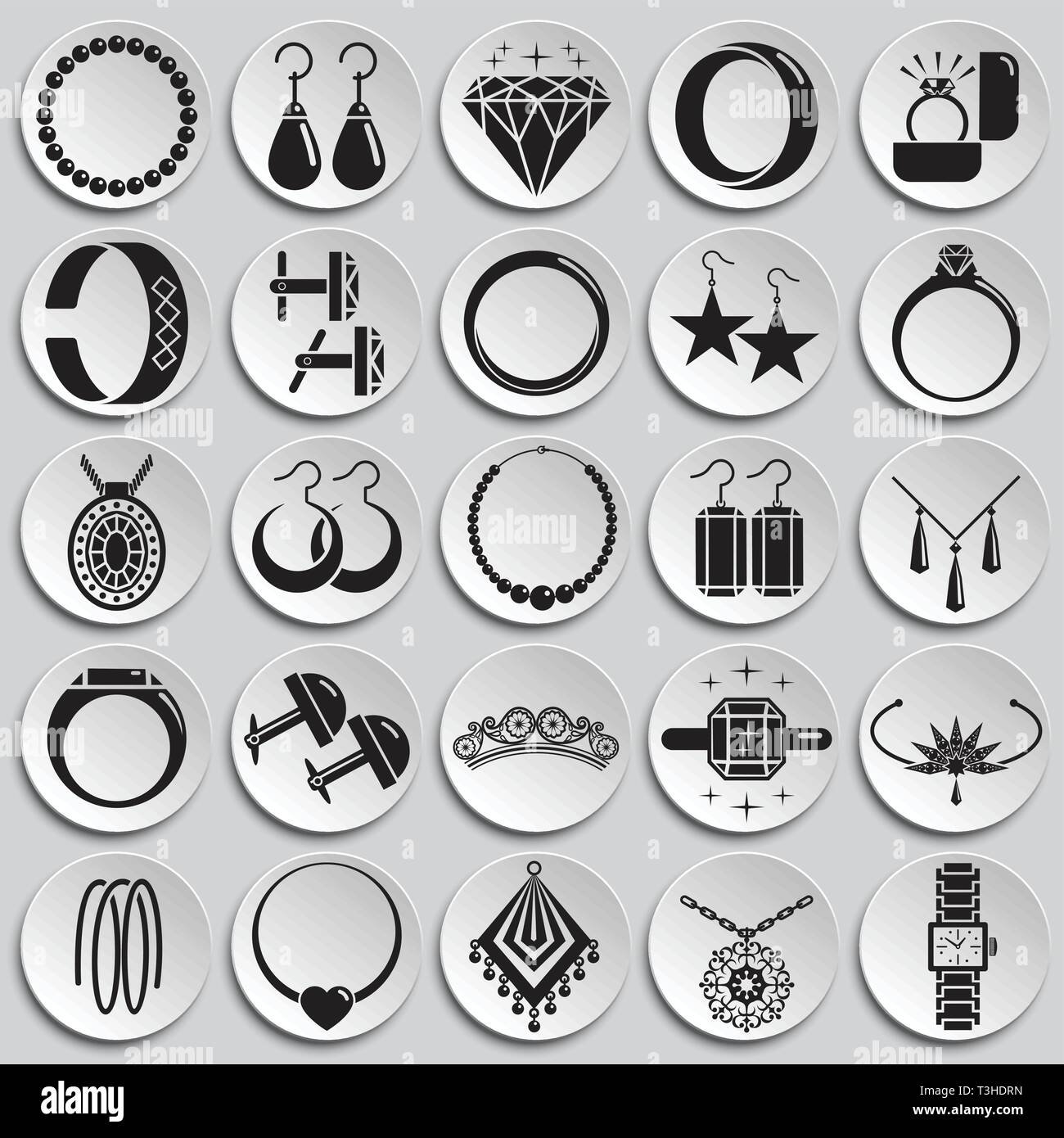 Jewelry icons set on plates background for graphic and web design ...