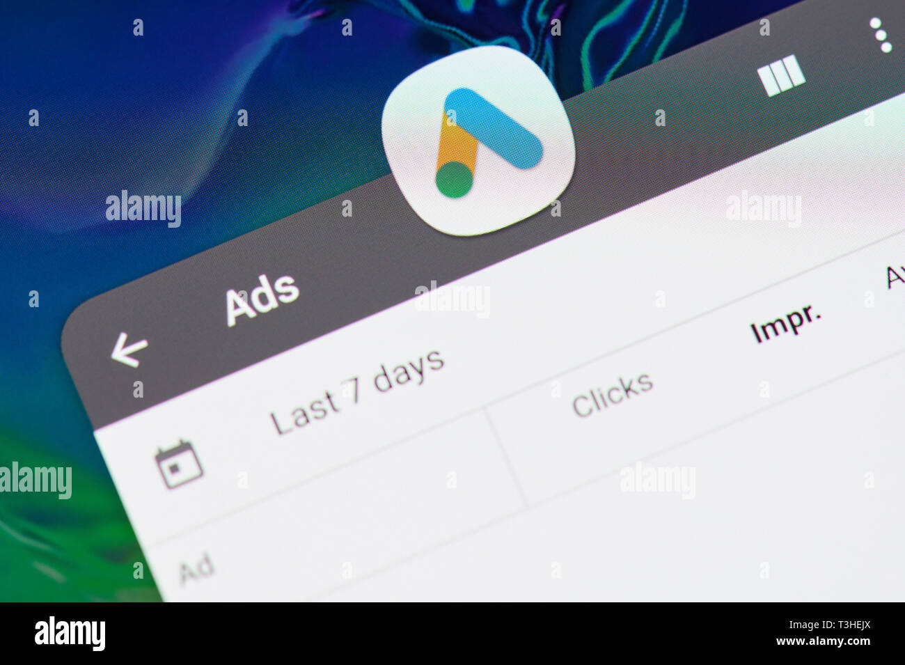 New york, USA - april 8, 2019: Google ads application on digital screen ...