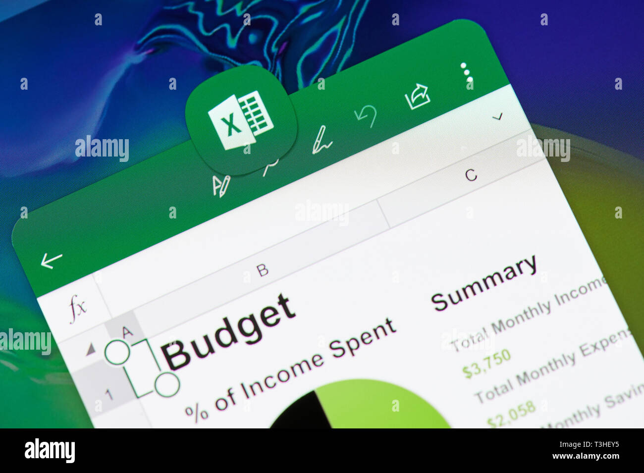 New york, USA - april 8, 2019: Microsoft office excel application on ...