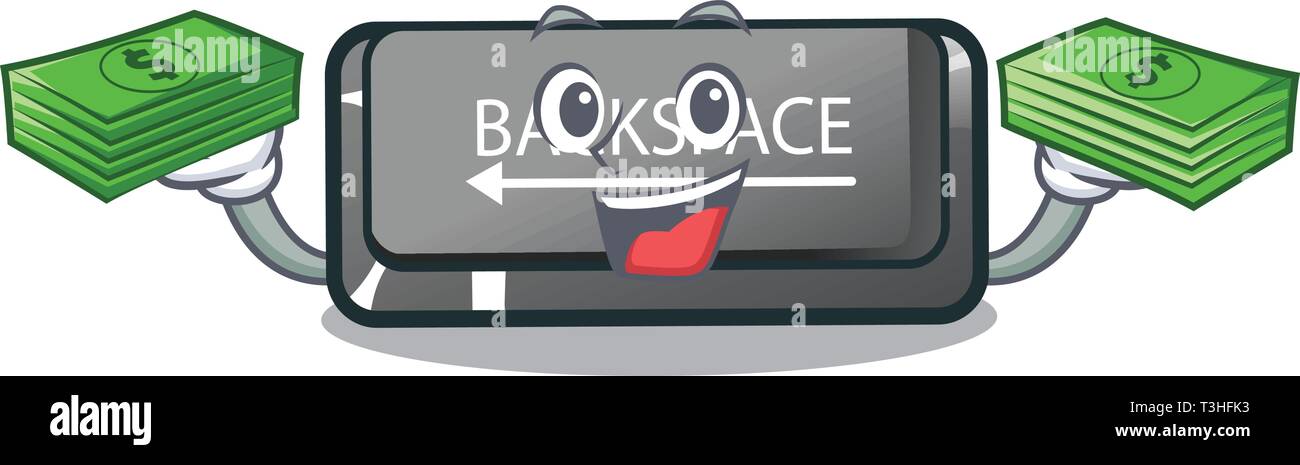 With money bag backspace button installed on cartoon keyboard Stock ...