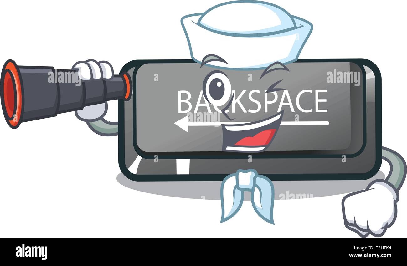 Sailor With Binocular Backspace Button Installed On Cartoon Keyboard