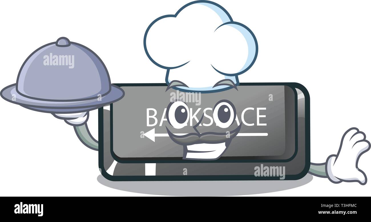 Chef with food backspace button installed on cartoon keyboard Stock ...