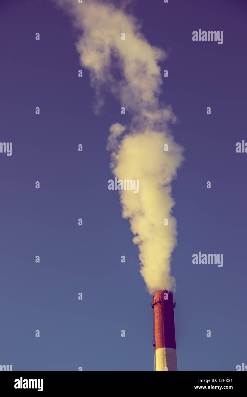 Pipe with smoke. Smoke from the boiler room pipe. Air pollution . The ...
