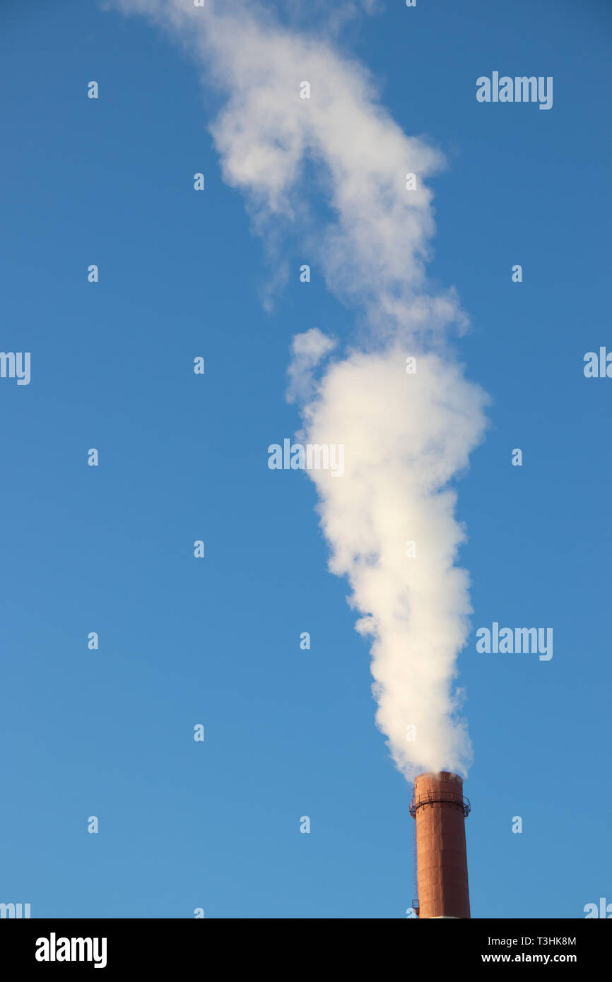 Pipe with smoke. Smoke from the boiler room pipe. Air pollution . The ...