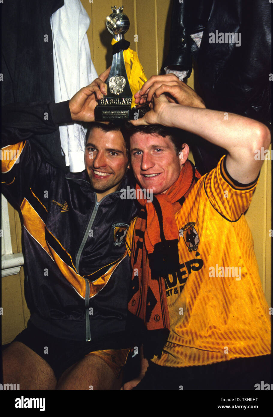 Steve Bull and Andy Mutch celebrate winning the Third Division ...