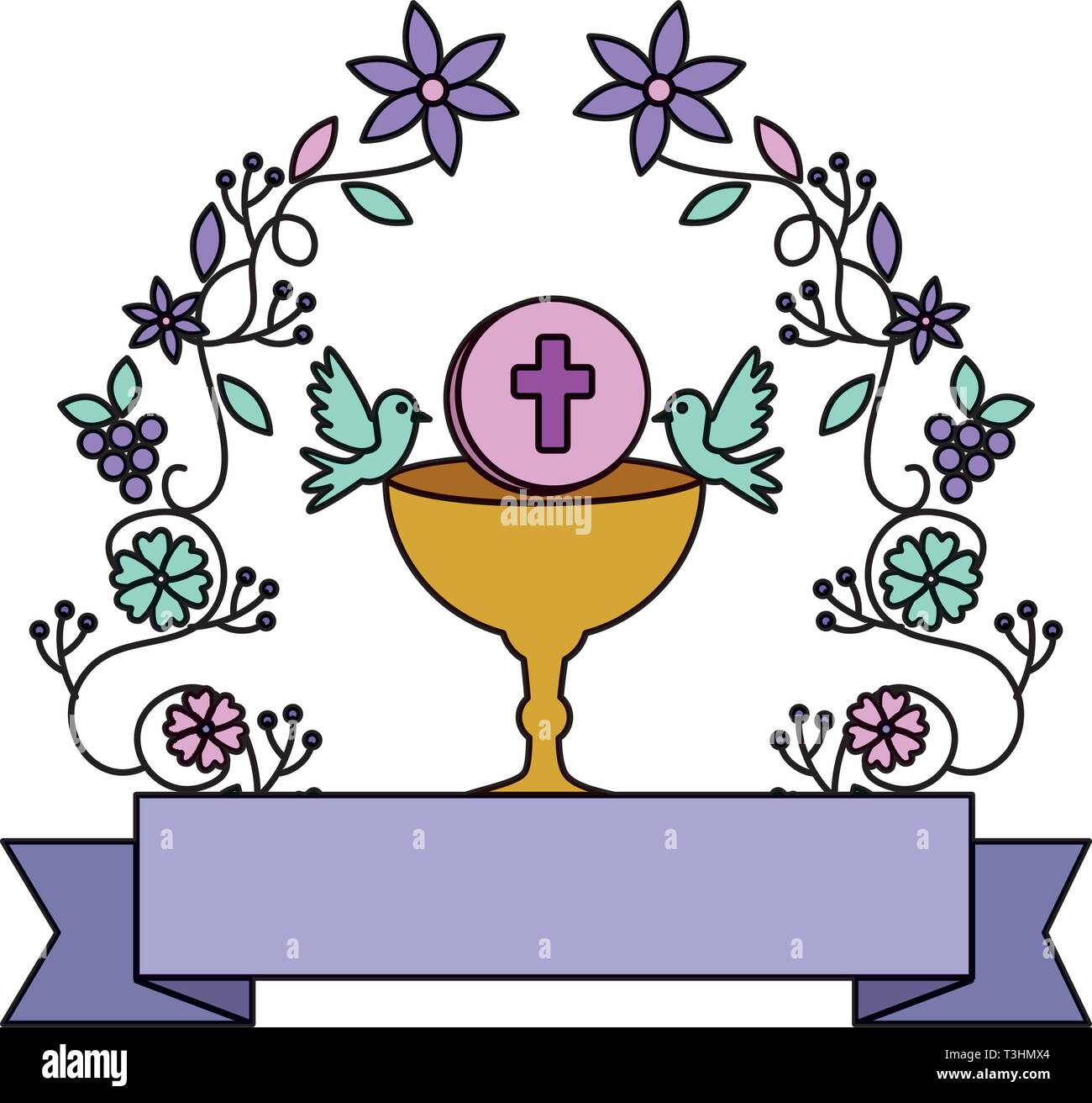 first communion in chalice with floral crown Stock Vector Image & Art ...