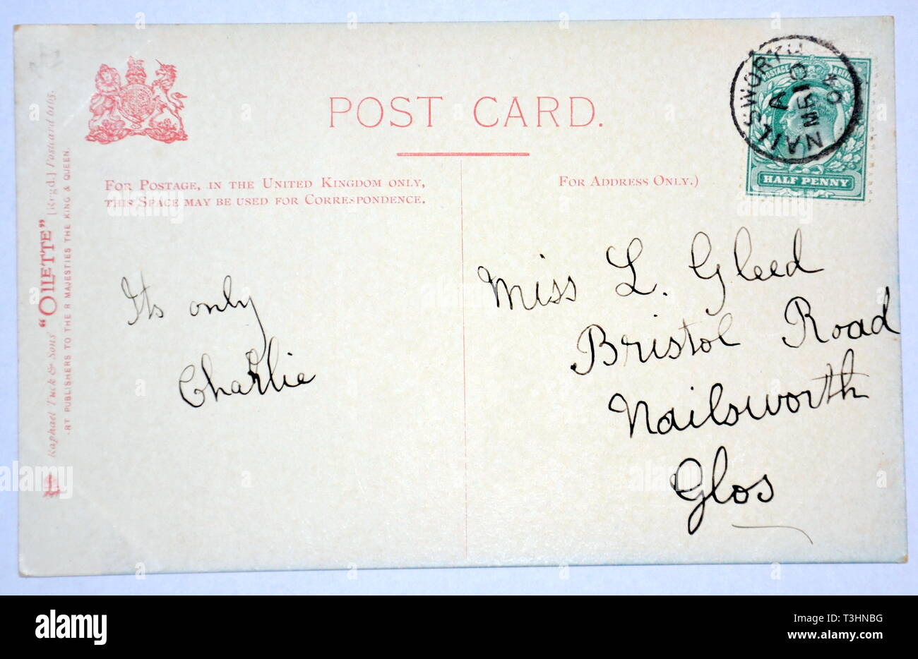 Reverse of Vintage Early 20th Century Postcard with English Writing and ...