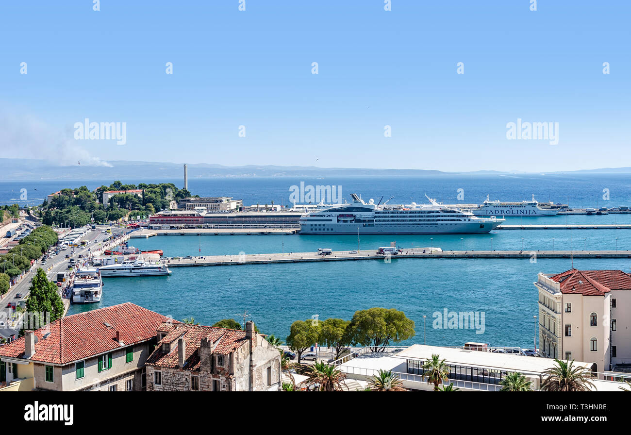 View from sea port of Split Stock Photo - Alamy