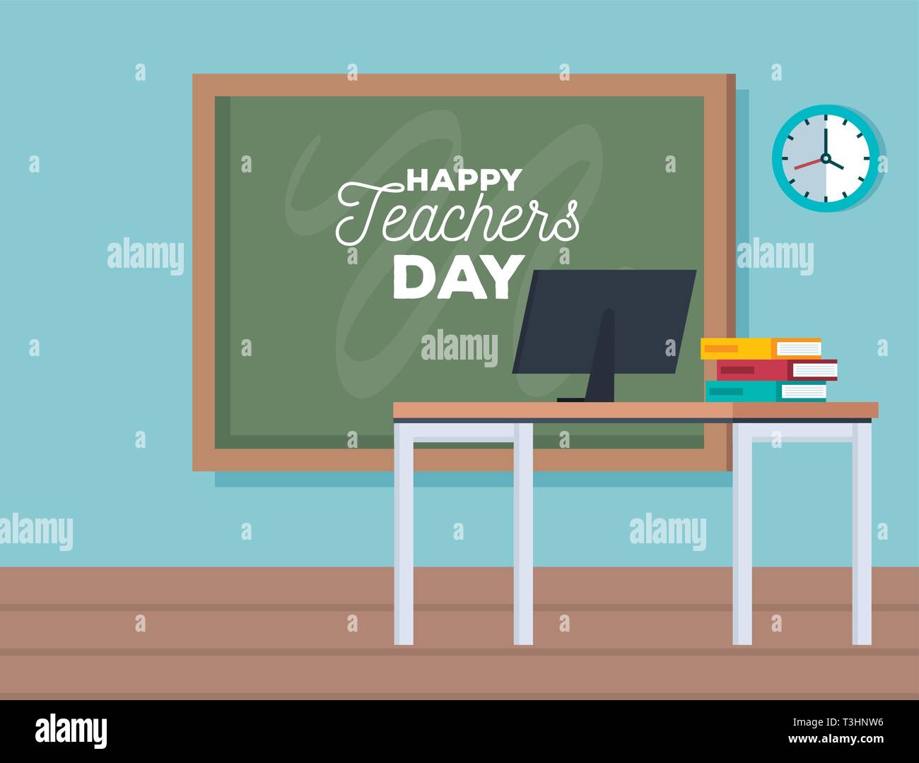 blackboard with computer to teacher day celebration Stock Vector Image ...