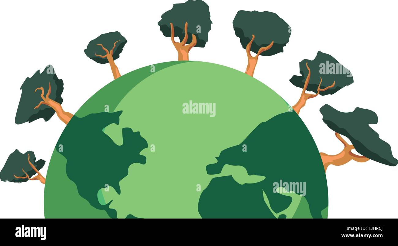 world planet trees happy earth day vector illustration Stock Vector ...