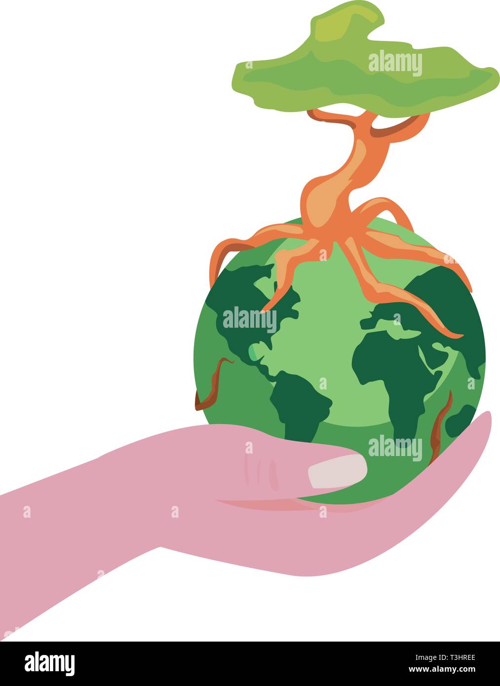 hand holding world with tree happy earth day vector illustration Stock ...
