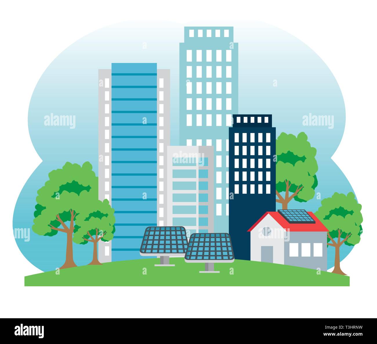building and house with solar energy and tres Stock Vector Image & Art ...