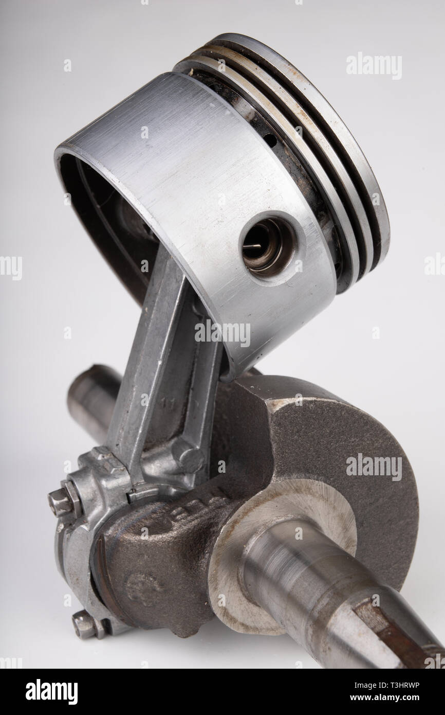 Piston and connecting rod of a small combustion engine. Components ...