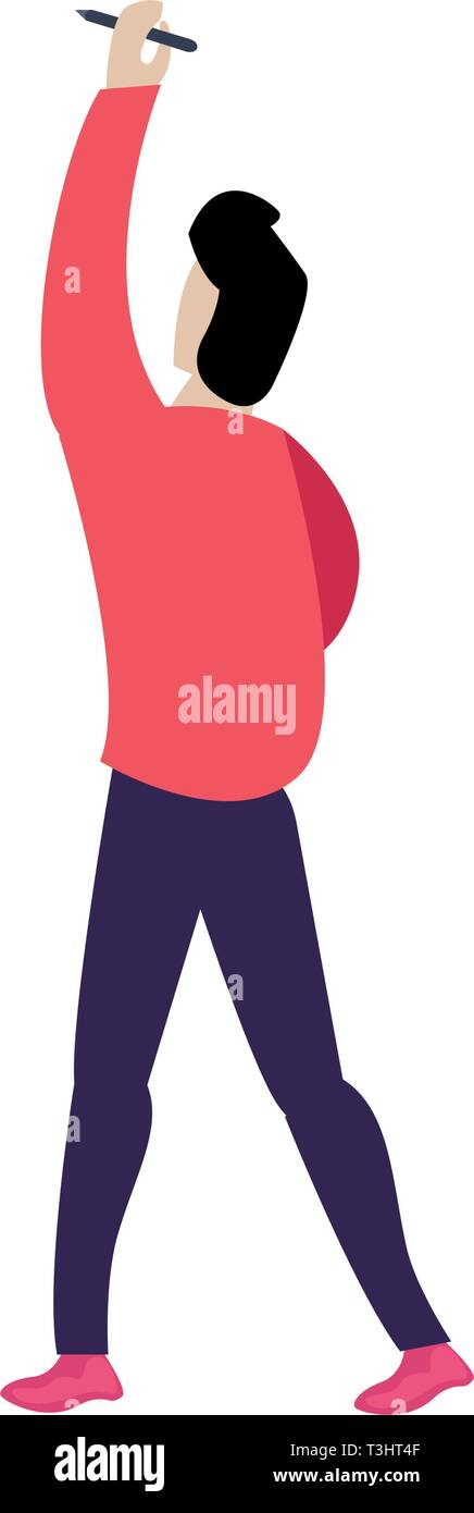 man holding pencil back view vector illustration Stock Vector Image ...