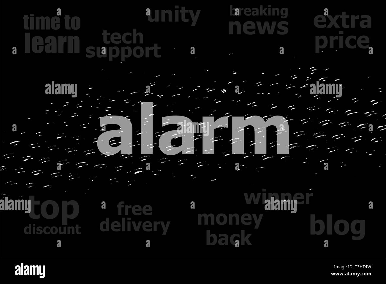 Text Alarm. Security concept . Black and white abstract background ...
