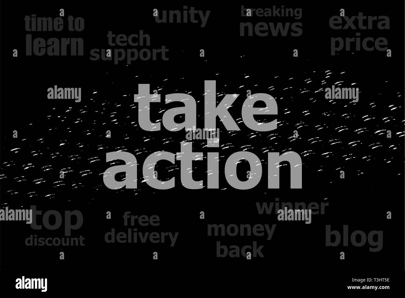 Text Take action. Business concept . Black and white abstract ...