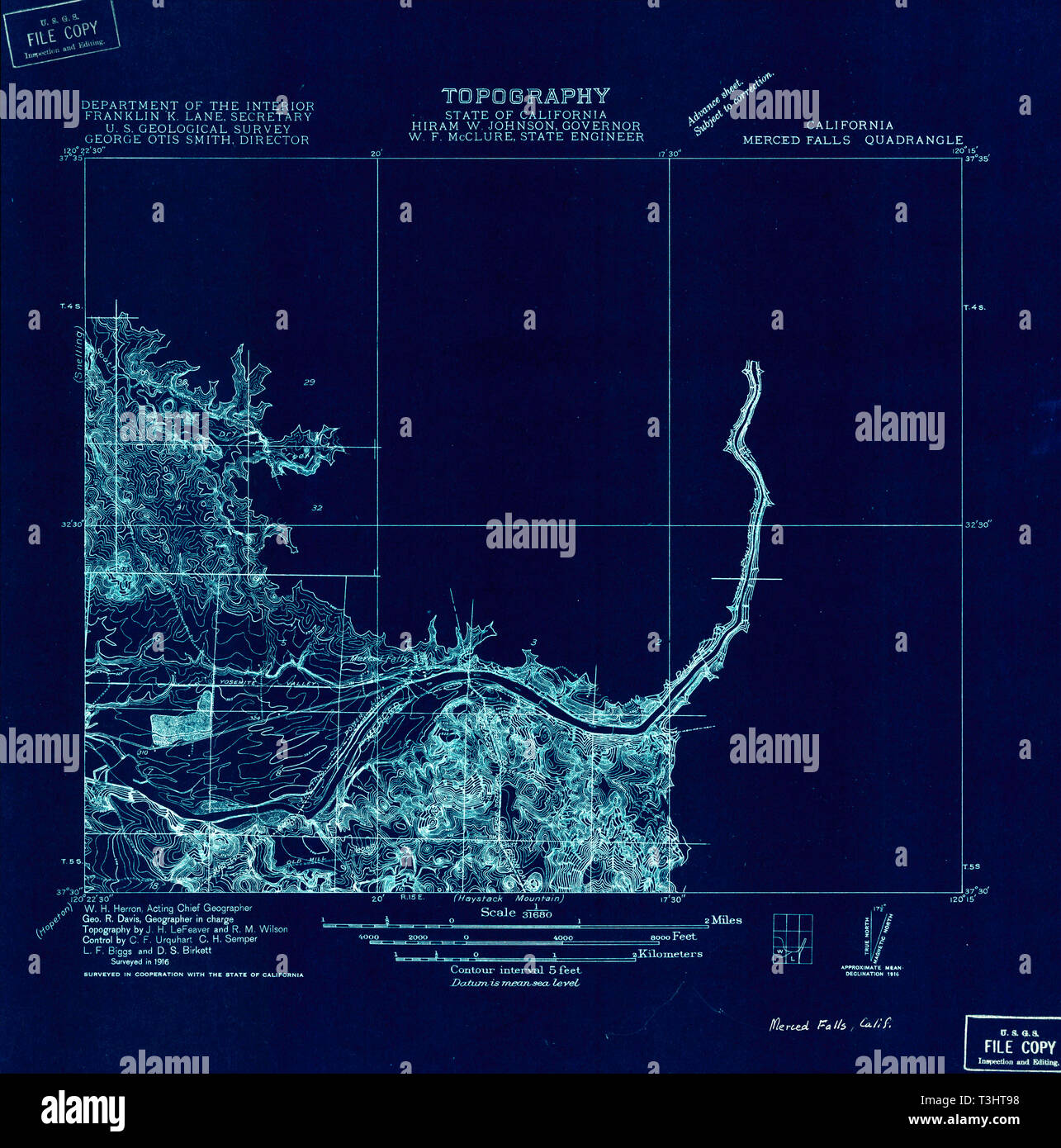 USGS TOPO Map California CA Merced Falls 296307 1916 31680 Inverted ...
