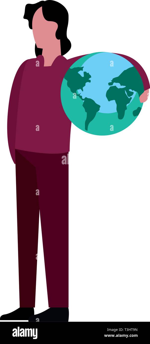 man with planet world happy earth day vector illustration Stock Vector ...