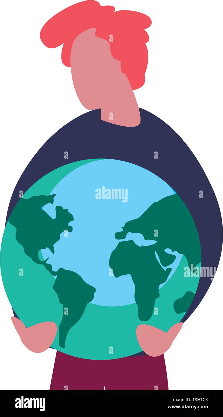 man with planet world happy earth day vector illustration Stock Vector ...