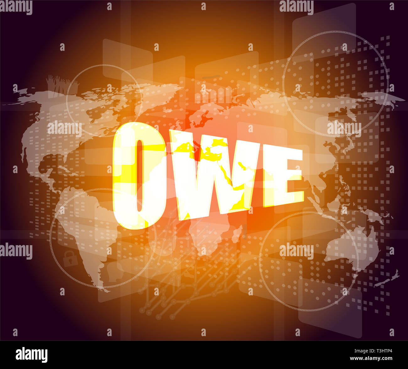 business concept: word owe on digital screen Stock Photo - Alamy