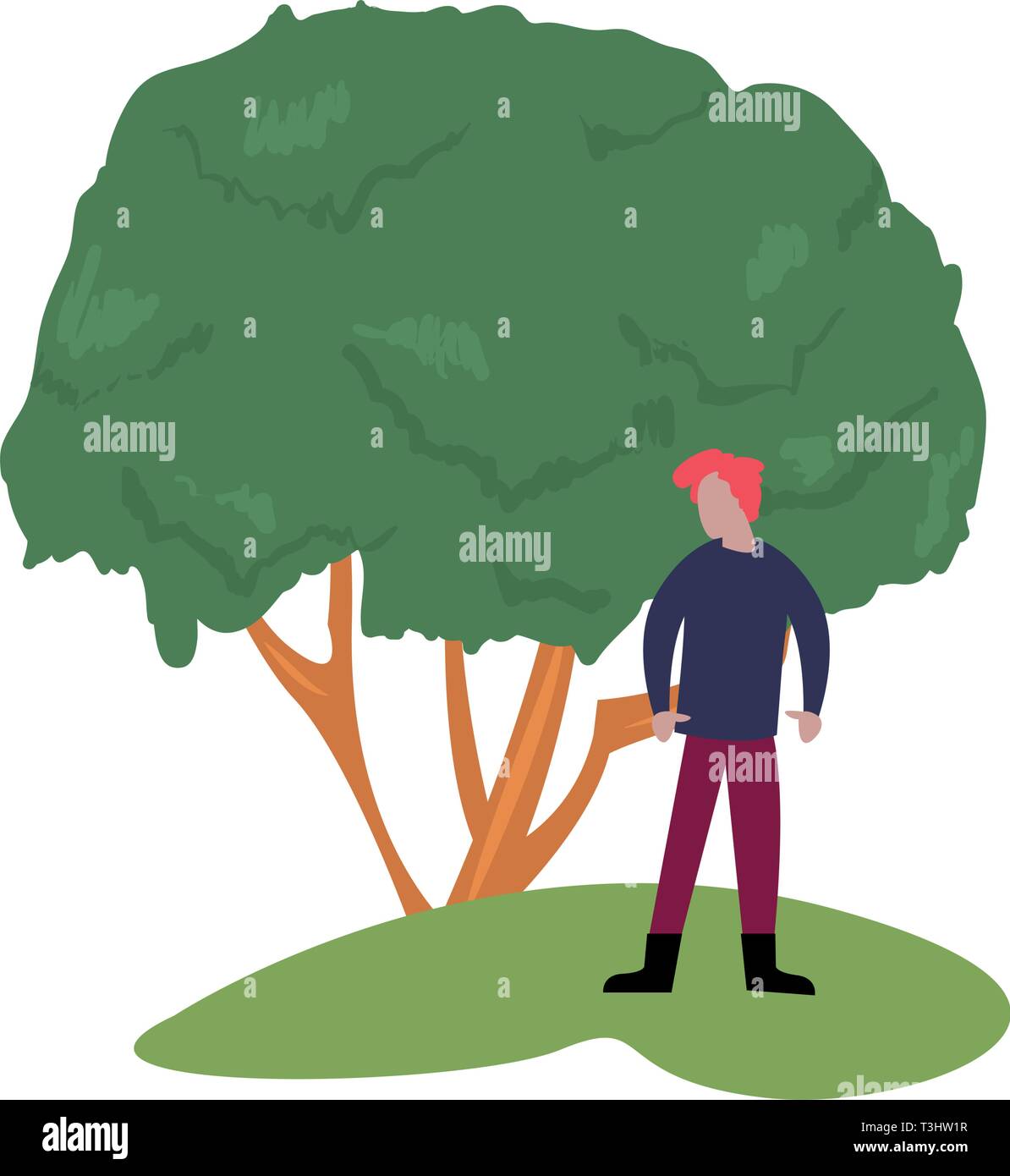 man with tree natural landscape vector illustration Stock Vector Image ...