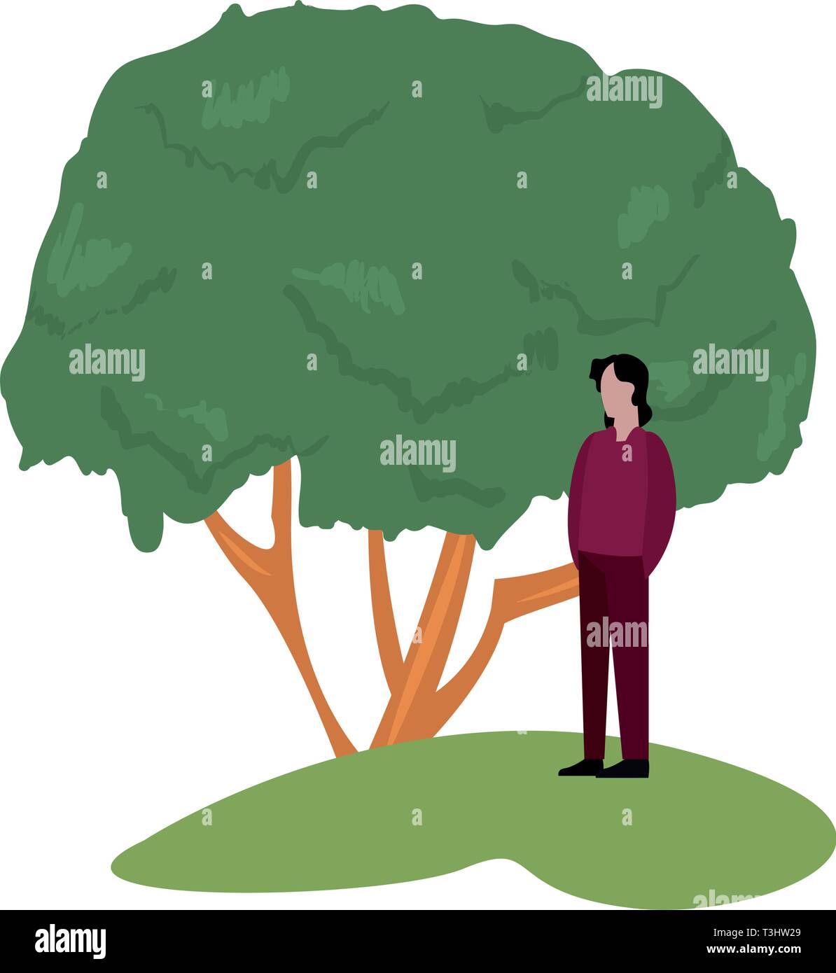 man with tree natural landscape vector illustration Stock Vector Image ...