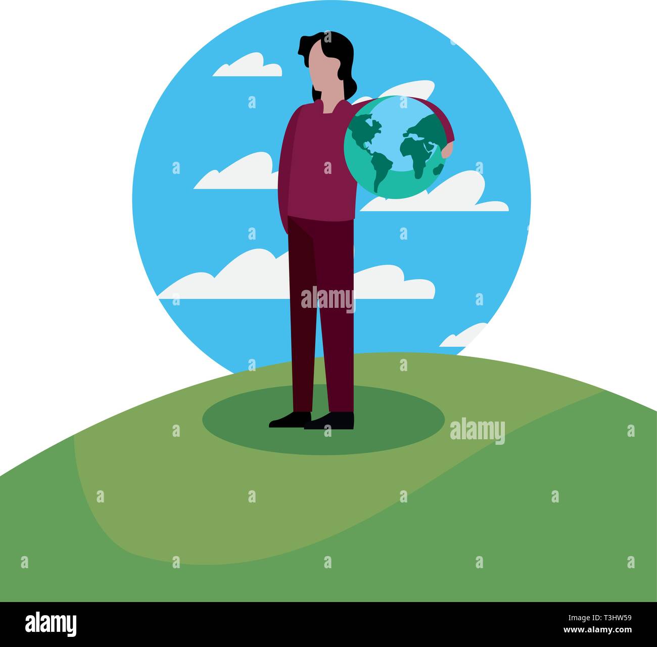 man with planet world happy earth day vector illustration Stock Vector ...