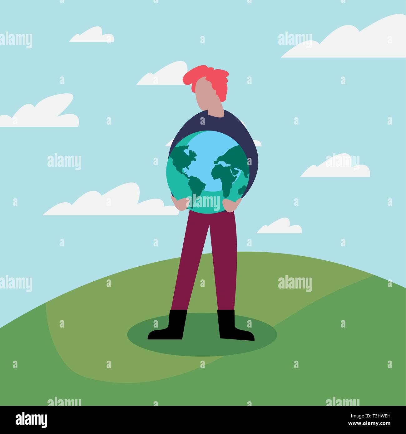 man with planet world happy earth day vector illustration Stock Vector ...