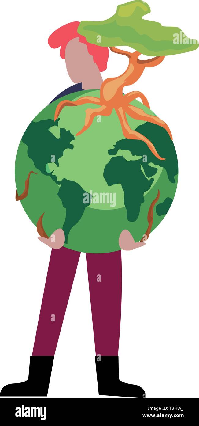 man world with tree happy earth day vector illustration Stock Vector ...