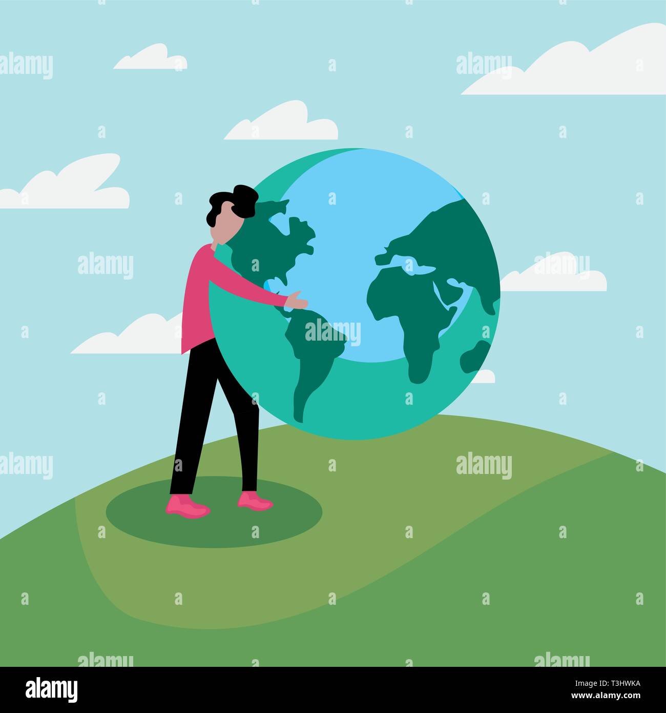 man with planet world happy earth day vector illustration Stock Vector ...