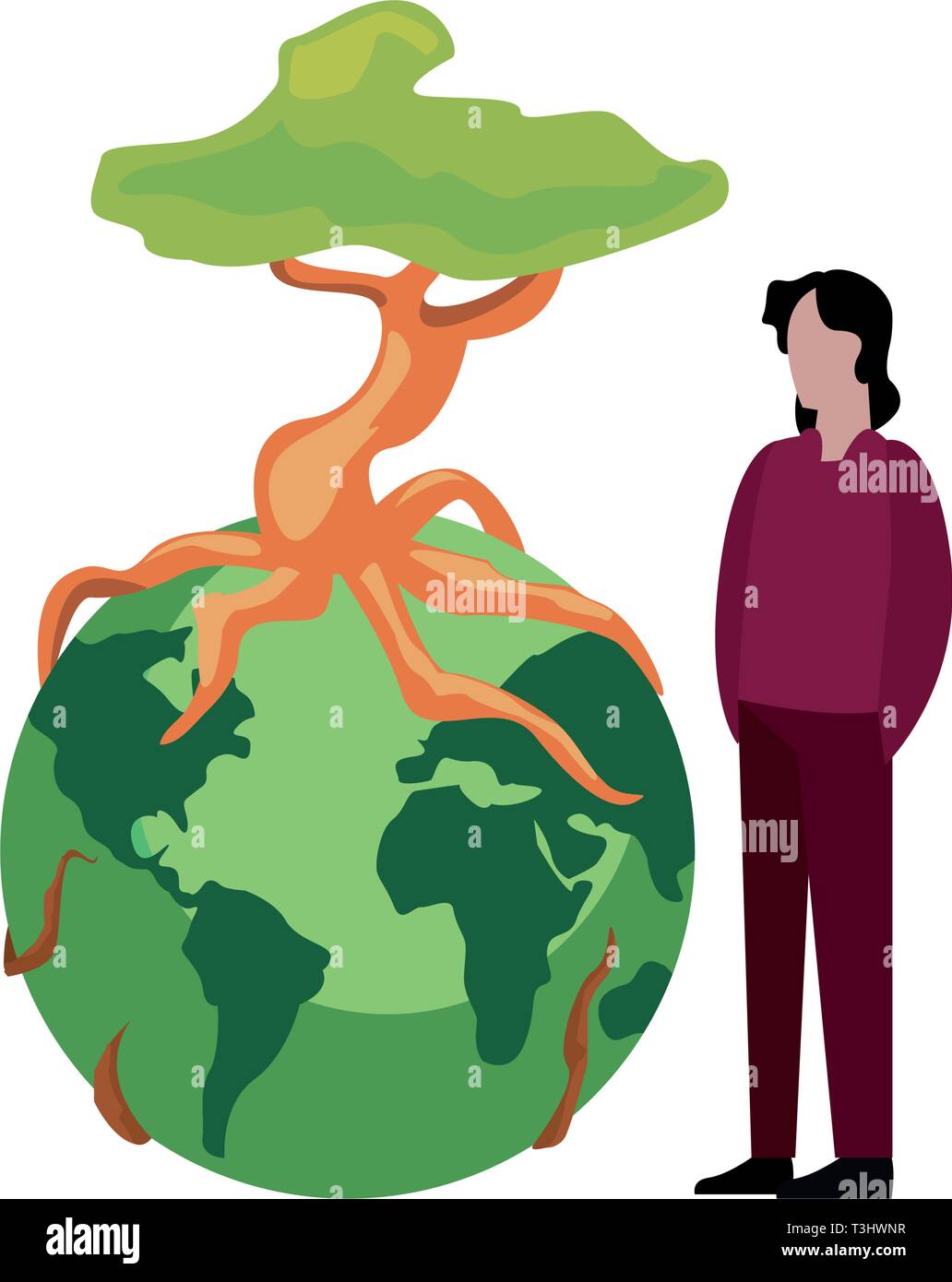 man world with tree happy earth day vector illustration Stock Vector ...