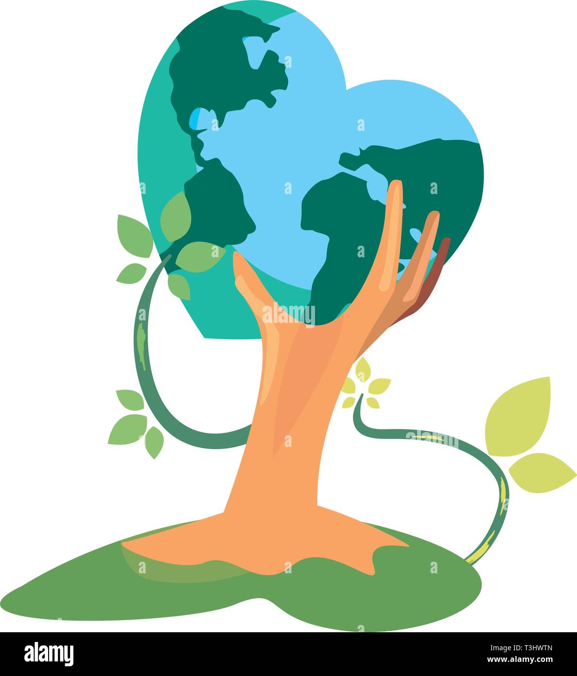 world shaped heart tree happy earth day vector illustration Stock ...
