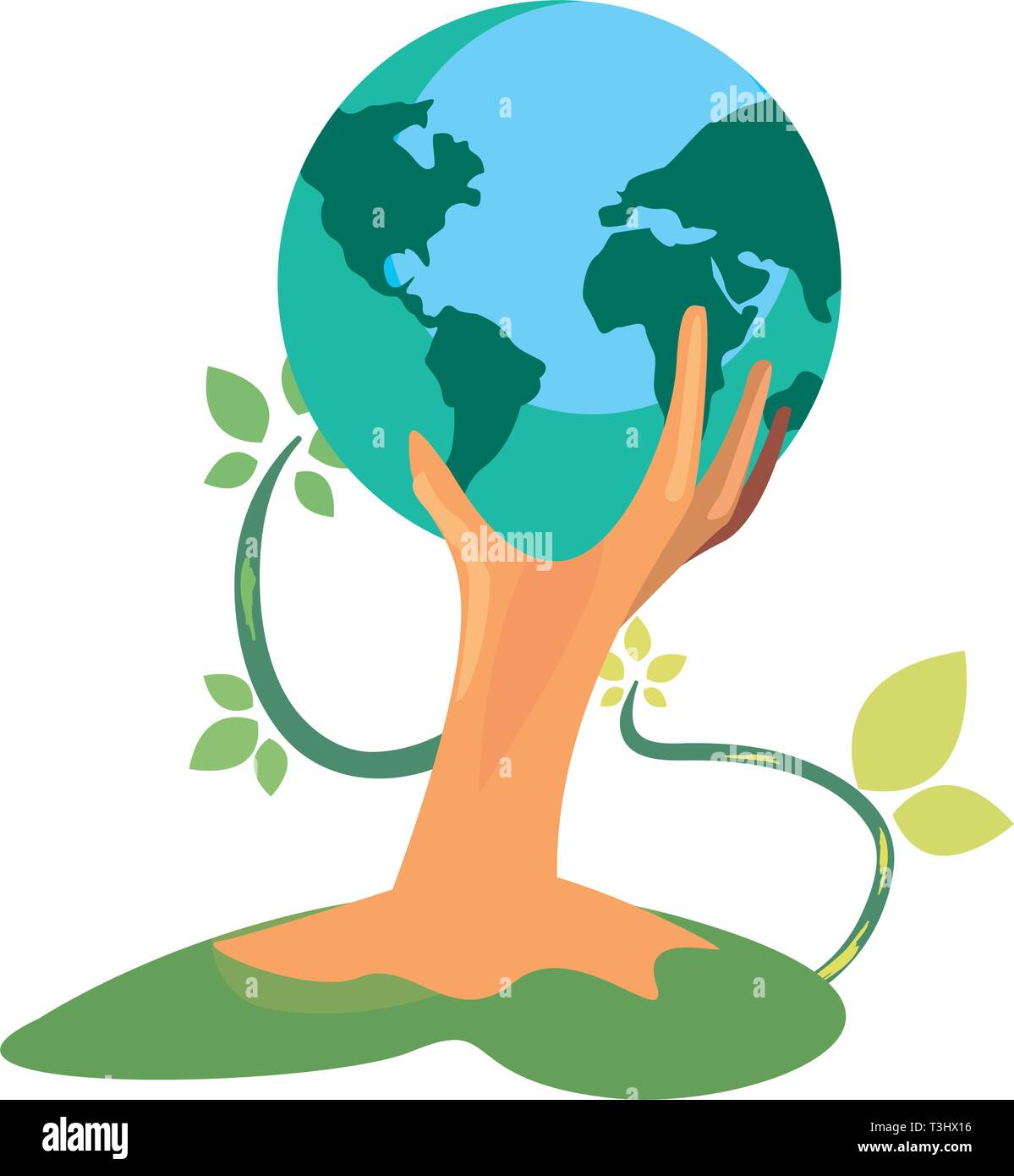 hand with trunk tree world shape happy earth day vector illustration ...