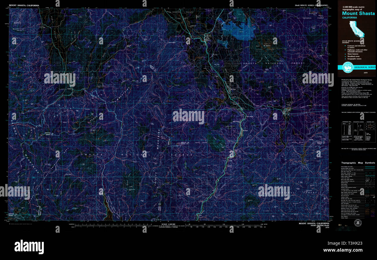Mount Shasta California Map High Resolution Stock Photography and ...