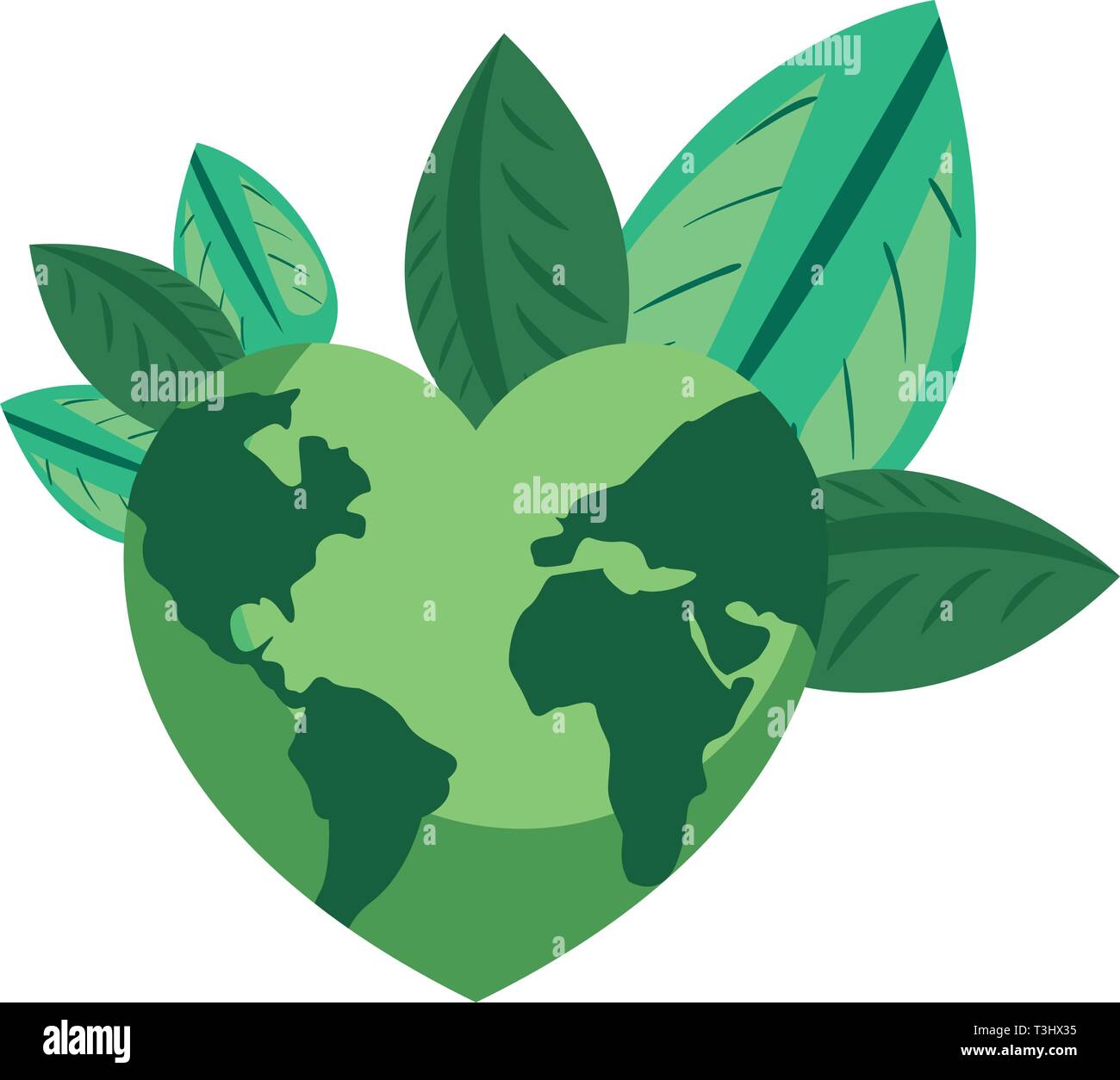 green world shaped a heart leaves happy earth day vector illustration ...