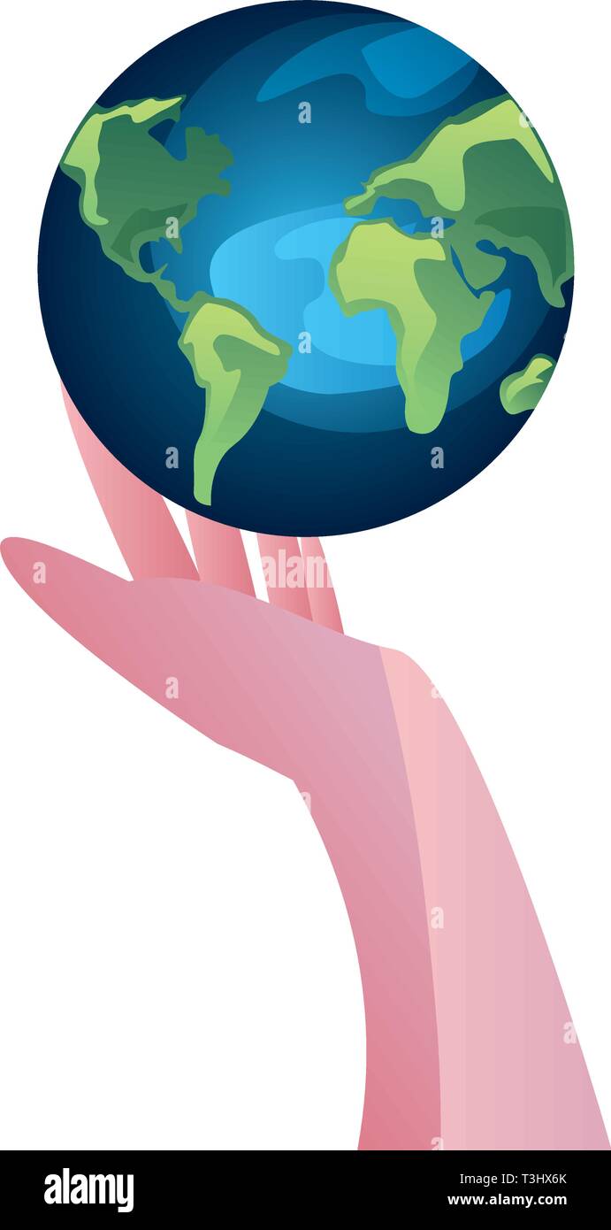 hand with world happy earth day vector illustration Stock Vector Image ...