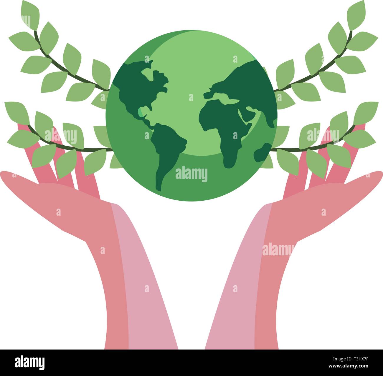 hands holding world with leaves happy earth day vector illustration ...