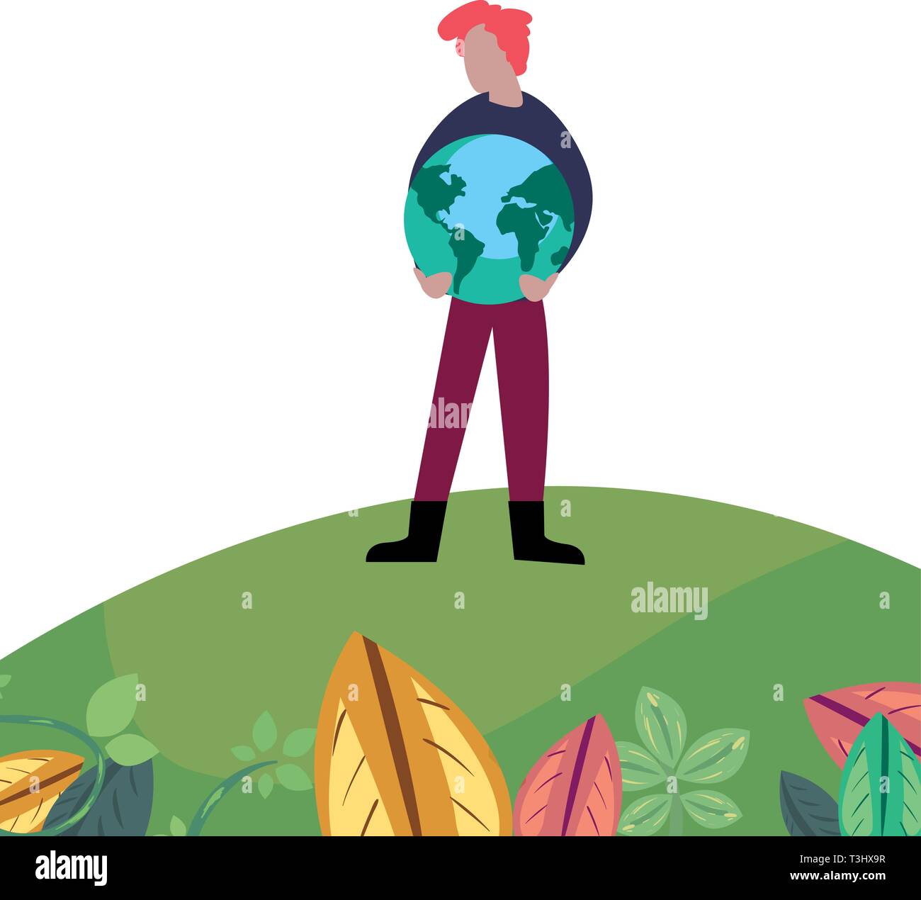 man with planet world happy earth day vector illustration Stock Vector ...