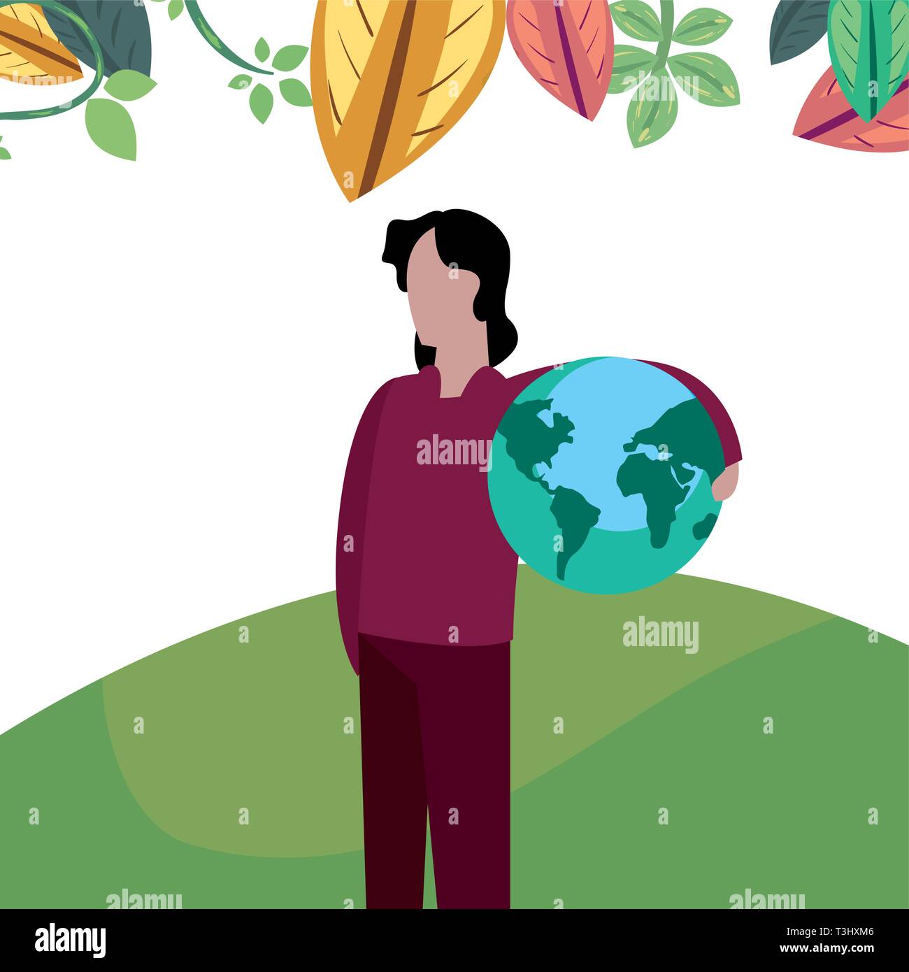 man with planet world happy earth day vector illustration Stock Vector ...
