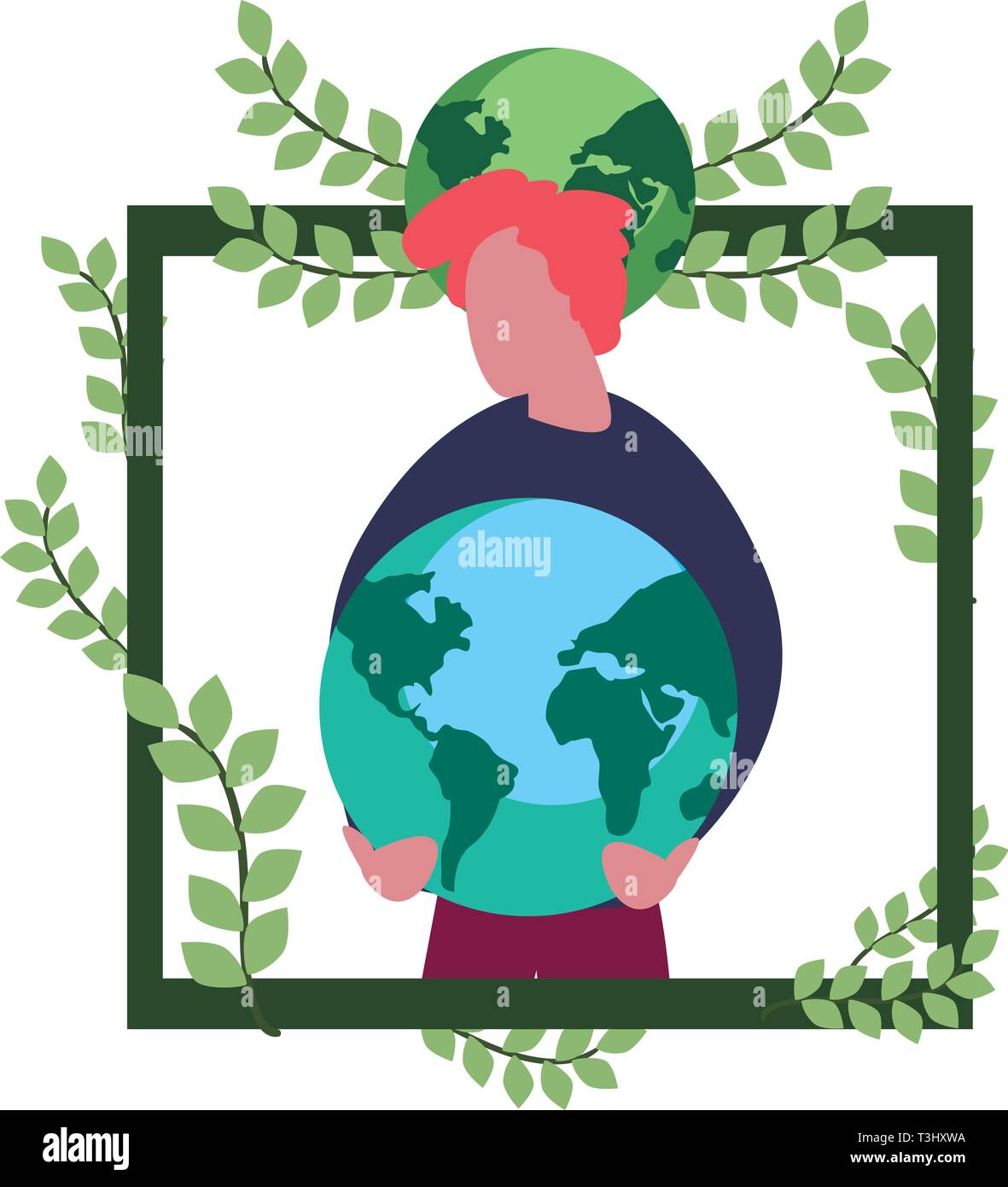 man with planet world happy earth day vector illustration Stock Vector ...