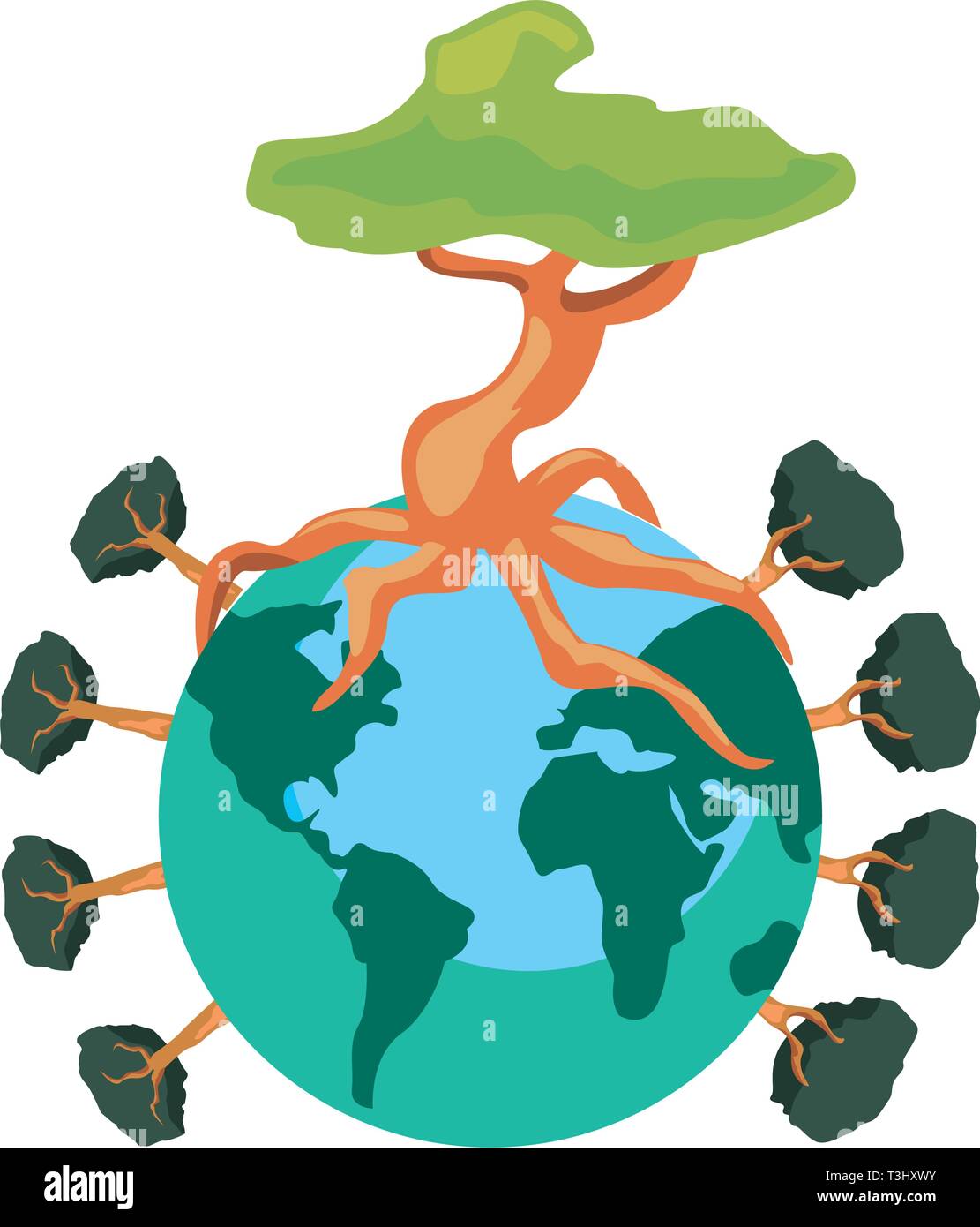 world with trees around happy earth day vector illustration Stock ...