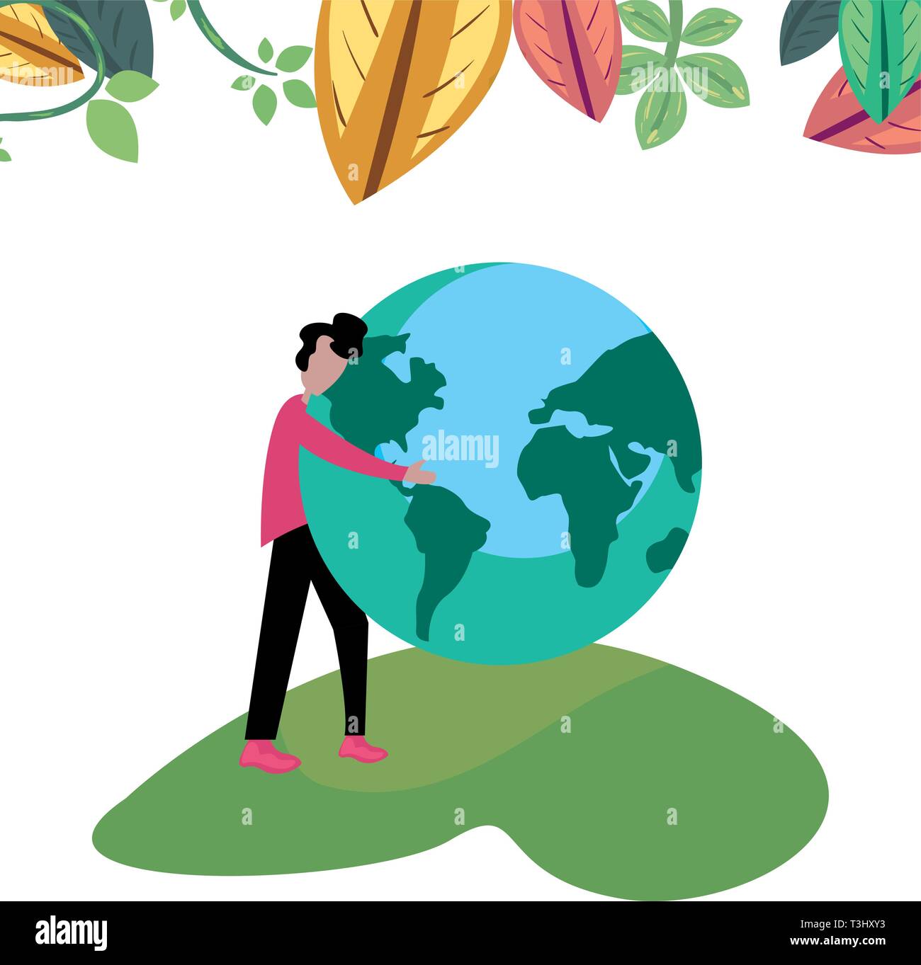 man with planet world happy earth day vector illustration Stock Vector ...