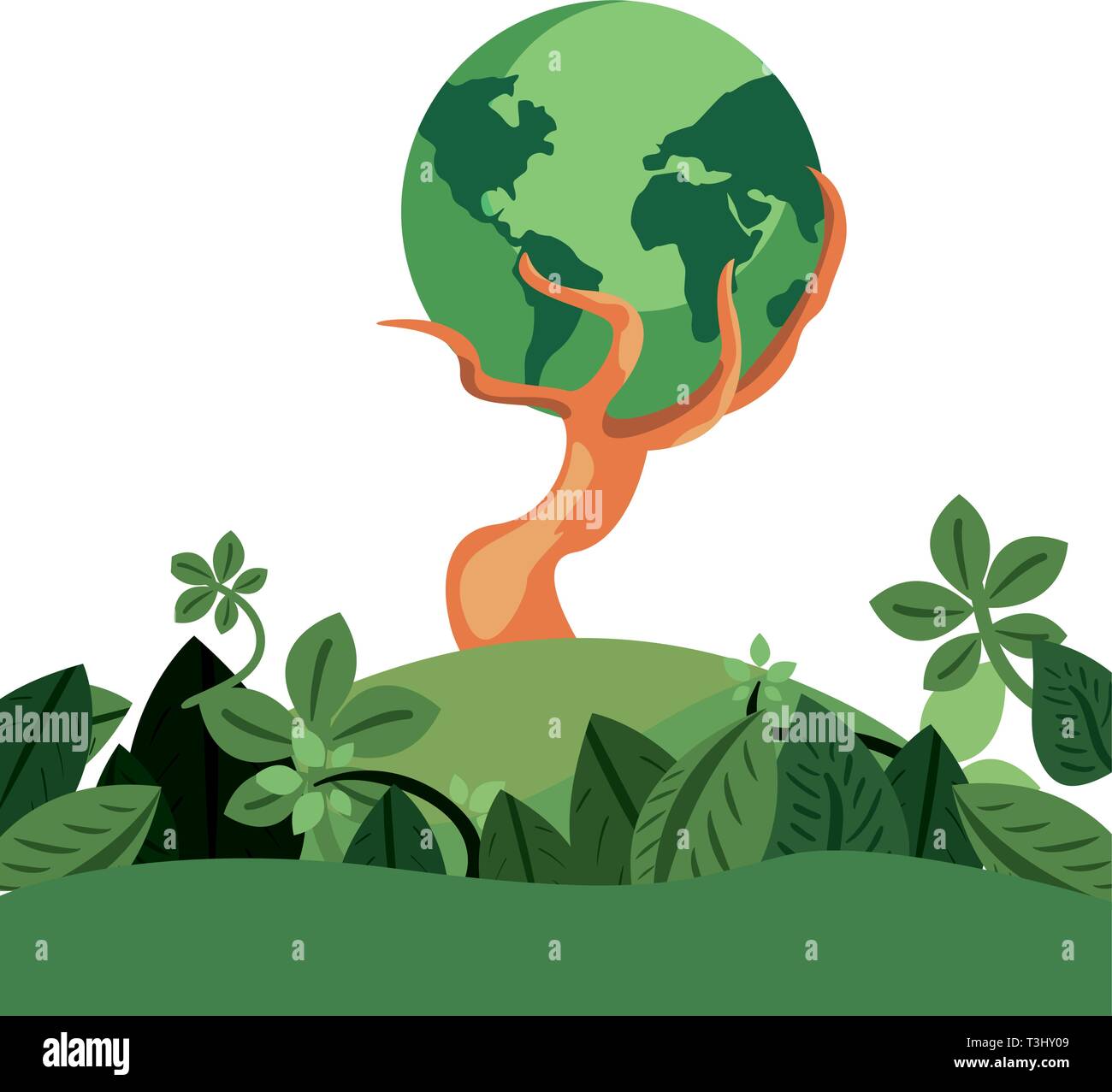 strong tree trunk with happy world earth day vector illustration Stock ...