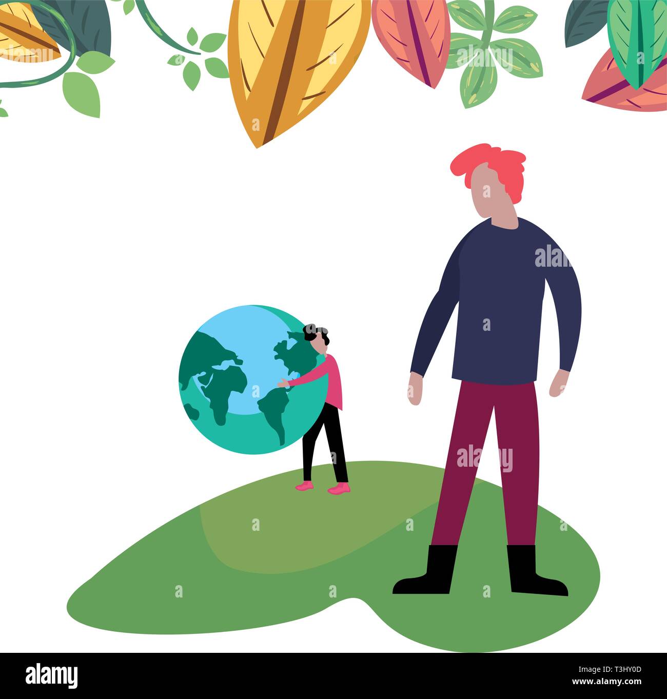 men with planet world happy earth day vector illustration Stock Vector ...