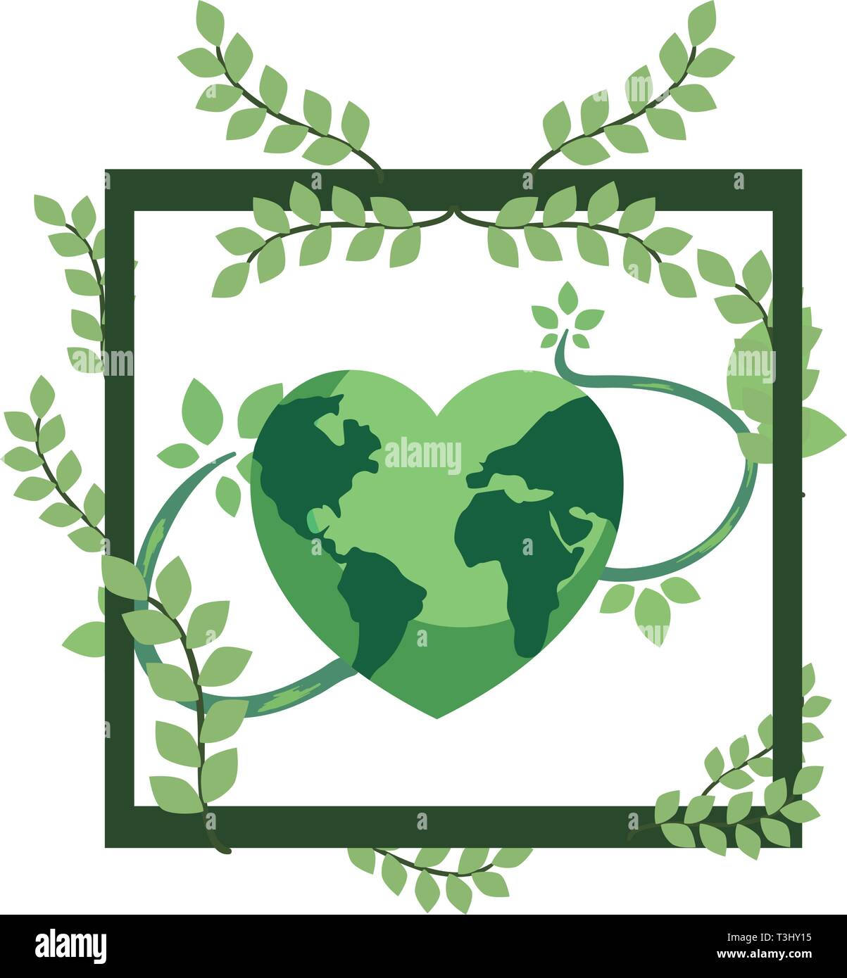 green world shaped a heart leaves happy earth day vector illustration ...