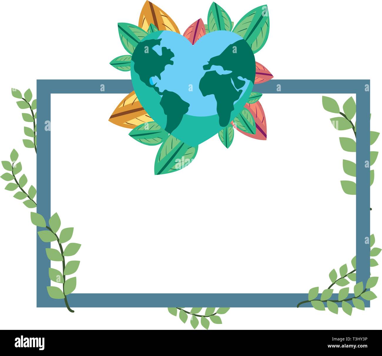 world shaped a heart branches frame leaves earth day vector ...